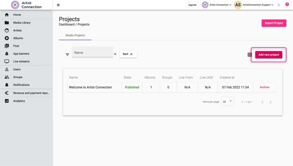 How to Create a Project – Artist Connection Help Center